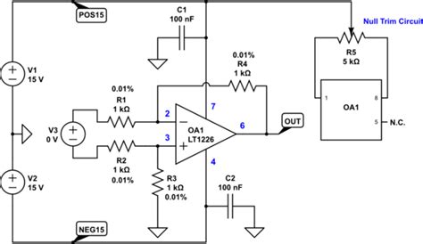 Unity Gain Differential Amplifier Null Adjustment Circuit Not Working Electrical Engineering