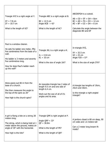 Trig And Pythag Teaching Resources