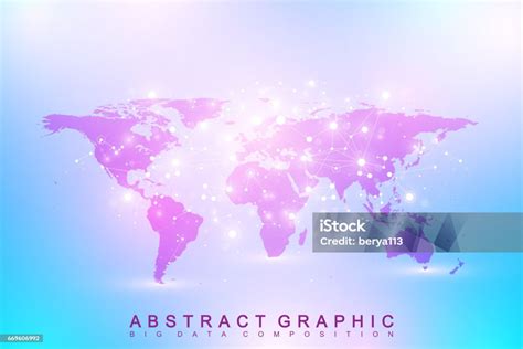 정치 세계지도 기하학적 그래픽 배경 통신 복합체가 있는 빅 데이터 컴플렉스 원근 배경 디지털 데이터 시각화 미니멀리즘 혼돈디자인