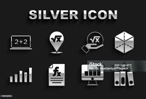 Set Function Mathematical Symbol Geometric Figure Cube Office Folders Computer Monitor With