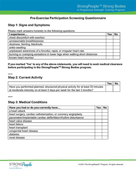 Pre Exercise Participation Screening Questionnaire Strongpeople