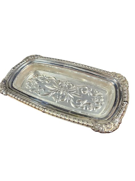 Vintage Silver Plated Tray With Glass Insert Small Vanity Dish Silver Jewelry Tray Vanity