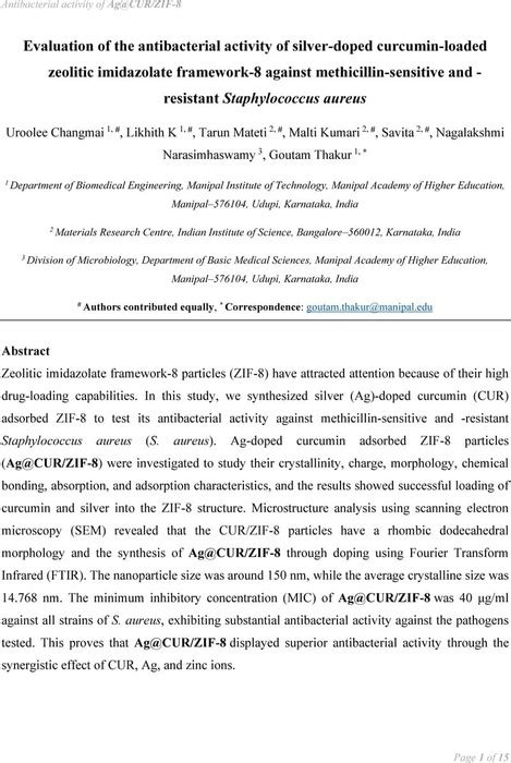 Evaluation Of The Antibacterial Activity Of Silver Doped Curcumin Loaded Zeolitic Imidazolate