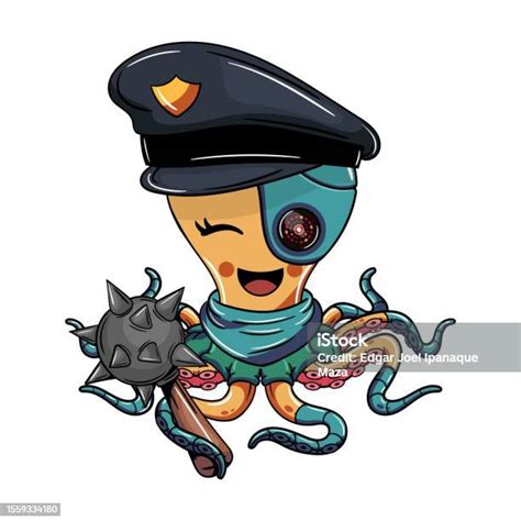 만화 만화 캐릭터 문어 사이보그 경찰관 전쟁 철퇴를 가지고 있습니다 판타지 공상 과학 소설 및 모험 만화의 삽화 Animated