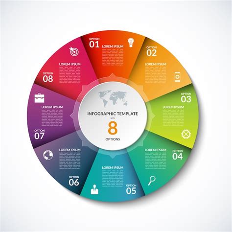 Plantilla de círculo infográfico vectorial con opciones de partes de 8