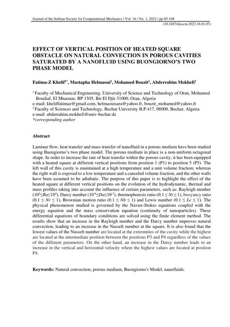 Pdf Effect Of Vertical Position Of Heated Square Obstacle On Natural Convection In Porous