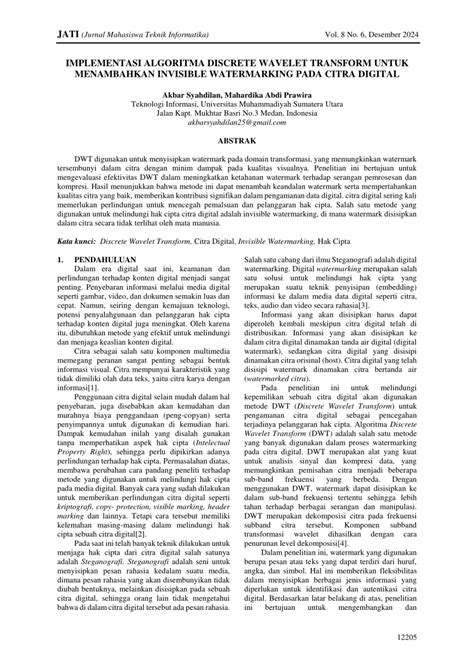 Pdf Implementasi Algoritma Discrete Wavelet Transform Untuk Menambahkan Invisible Watermarking