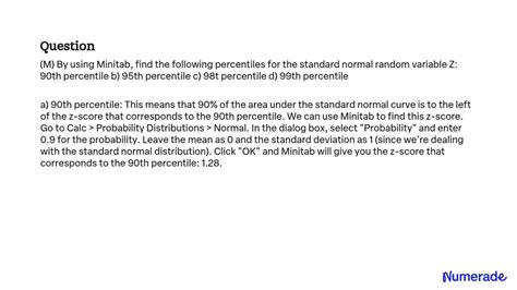 Solved M By Using Minitab Find The Following Percentiles For The Standard Normal Random