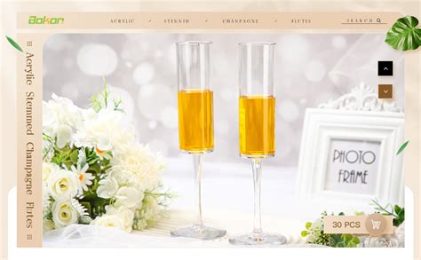 Bokon 30 Pcs 6oz Acrylic Stemmed Champagne Flutes Unbreakable Clear Plastic Glass