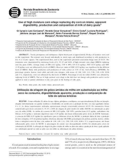 Pdf Use Of High Moisture Corn Silage Replacing Dry Corn On Intake