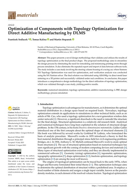 Pdf Optimization Of Components With Topology Optimization For Direct Additive Manufacturing By
