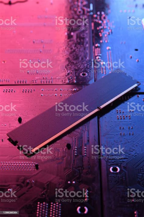 Computer Memory Ram On Circuit Motherboard Background Close Up System Main Memory Random Access