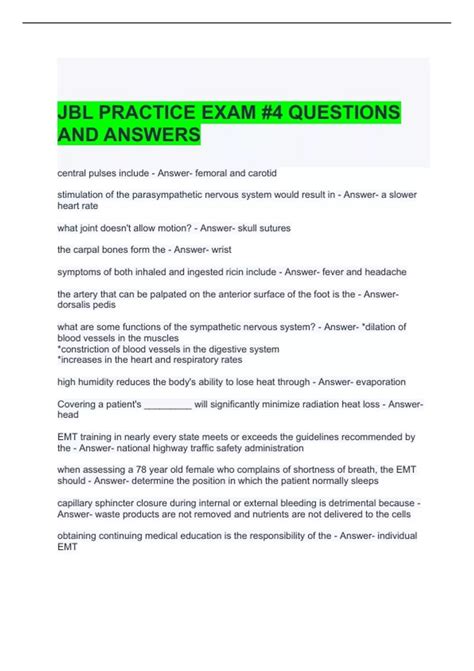 JBL PRACTICE EXAM 4 QUESTIONS AND ANSWERS EMT JB Learning Stuvia US