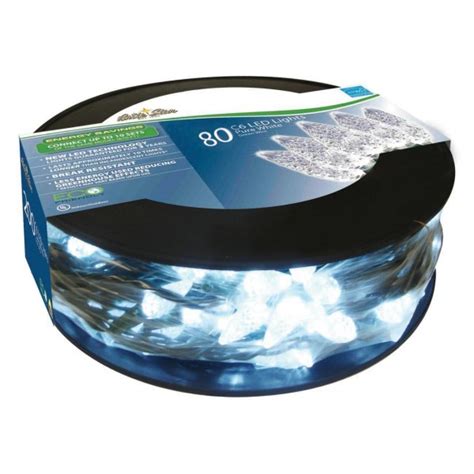 80 Count Led C6 Faceted Light Set With Green Wire Pure White Pure