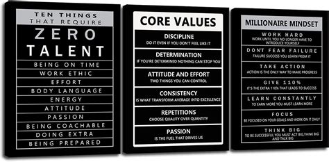 Aaberic Inspirational 3 Pieces Millionaire Mindset Motivational Canvas Wall Art Inspirational