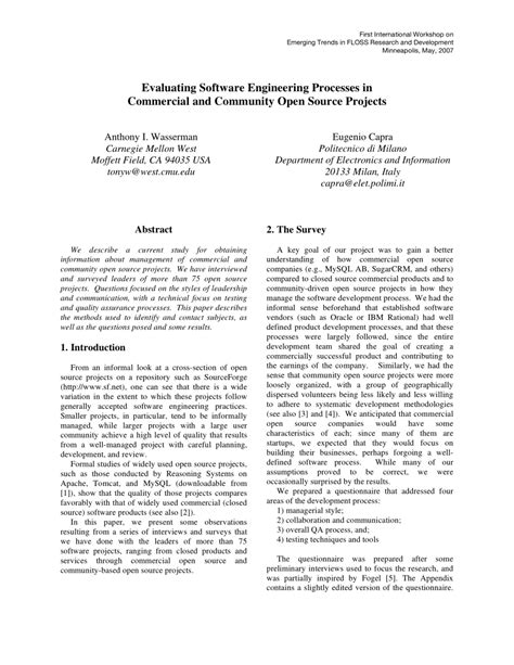 Pdf Evaluating Software Engineering Processes In Commercial And Community Open Source Projects