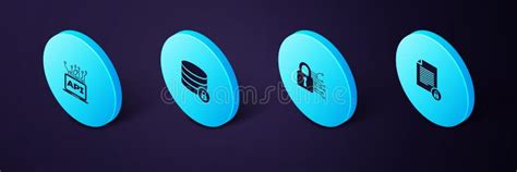 Set Isometric Document And Lock Cyber Security Server With And