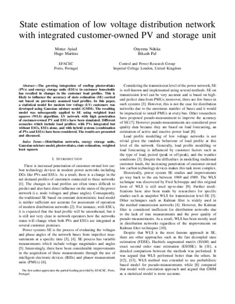 Pdf State Estimation Of Low Voltage Distribution Network With Integrated Customer Owned Pv And