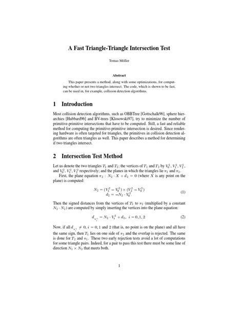 A Fast Triangle Triangle Intersection Test Pdf Triangle Plane