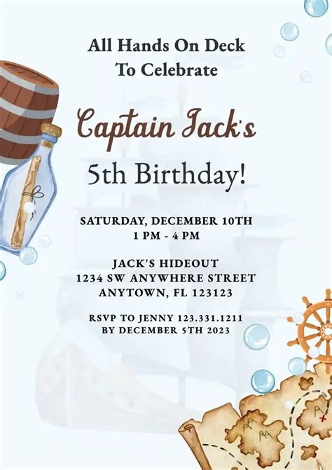 해적 생일 초대 무료 어린이 생일 초대장 템플릿 Invitanku