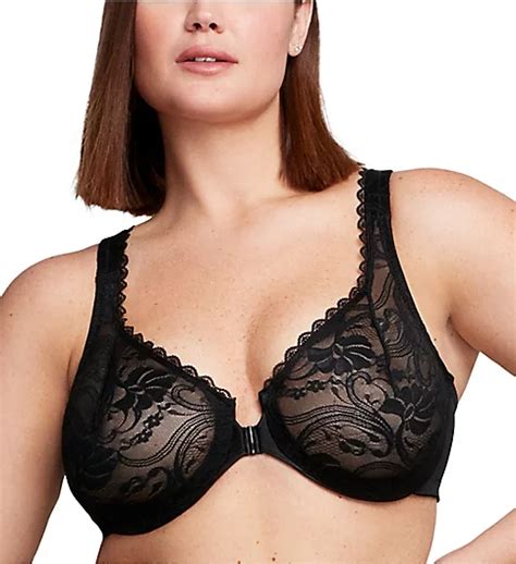 Wonderwire Stretch Lace Front Closure Bra Black 48d