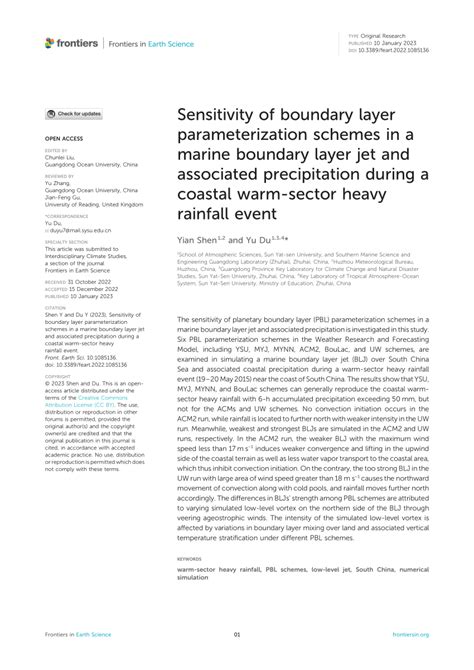 Pdf Sensitivity Of Boundary Layer Parameterization Schemes In A Marine Boundary Layer Jet And