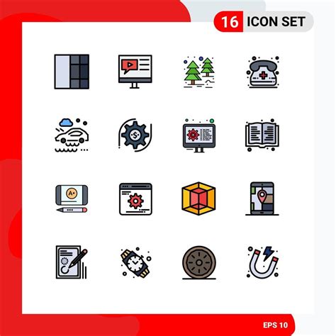 Set Of 16 Vector Flat Color Filled Lines On Grid For Wet Road Car