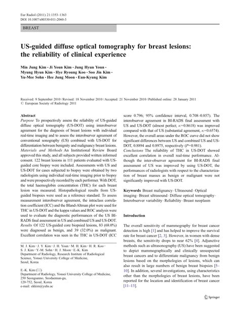 Pdf Us Guided Diffuse Optical Tomography For Breast Lesions The Reliability Of Clinical