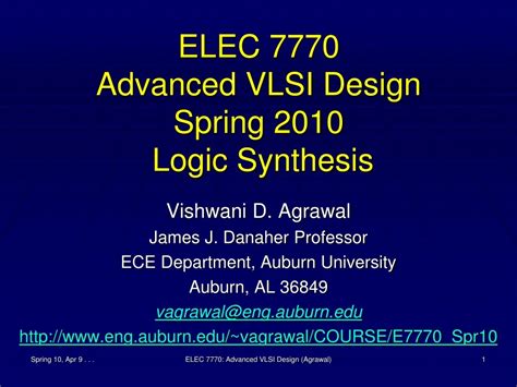ppt elec 7770 advanced vlsi design spring 2010 logic synthesis powerpoint presentation id