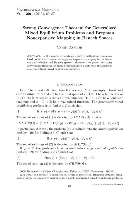 Pdf Strong Convergence Theorem For Generalized Mixed Equilibrium