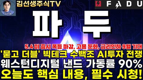 파두 주가전망 54휴일속보 웨스턴디지털 낸드 가동률 90 임박 묻고 더블 빅테크 수백조 Ai 투자 전쟁 금투세 논란