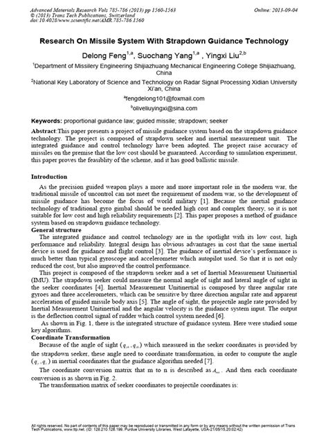 Research On Missile System With Strapdown Guidance Pdf Inertial Navigation System Motion