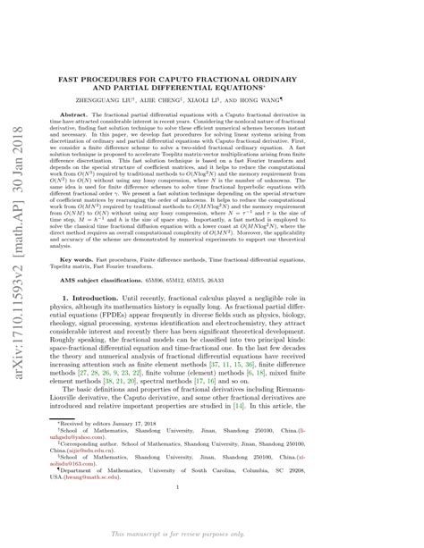 Pdf Fast Procedures For Caputo Fractional Derivative And Its Applications To Ordinary And