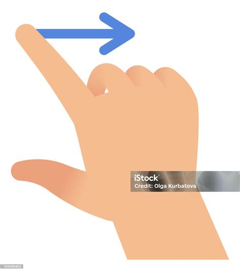 터치 스크린에서 손가락으로 오른쪽으로 살짝 밉니다 손 스크롤 제스처 Brand Name Smart Phone에 대한 스톡 벡터 아트 및 기타 이미지 Brand Name