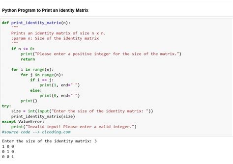 Python Coding On Linkedin Day 52 Python Program To Print An Identity Matrix