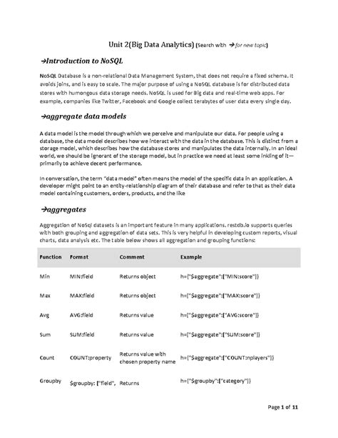 Unit 2big Data Analytics It Avoids Joins And Is Easy To Scale The