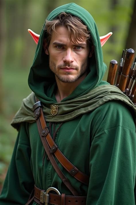 Man As A Medieval Elf Archer Warrior In Green Robe 12661180 Royalty Free Ai Photo Generator
