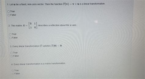 Solved 1 Let U Be A Fixed Non Zero Vector Then The