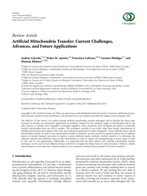 Pdf Artificial Mitochondria Transfer Current Challenges Advances And Future Applications
