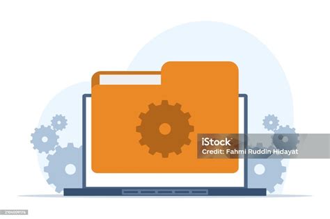 파일 관리 개념 데이터 저장 폴더 문서 및 미디어 콘텐츠 스마트폰 또는 노트북에서 파일 검색 또는 저장 현대 평면 만화 스타일 배경에 벡터 일러스트레이션 Brand Name