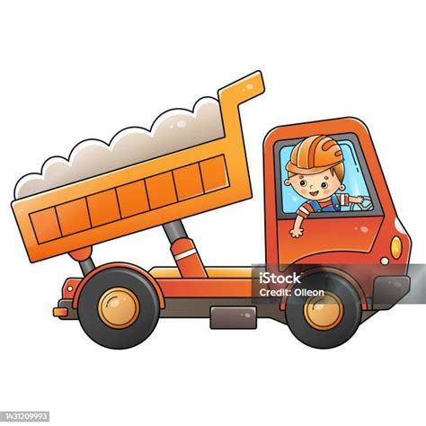 만화 트럭 또는 노동자와 덤프 트럭 건설 차량 어린이를위한 다채로운 벡터 일러스트레이션 건설 산업에 대한 스톡 벡터 아트 및 기타 이미지 Istock