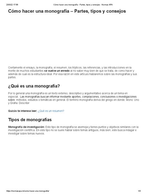 Cómo Hacer Una Monografía Partes Tipos Y Consejos Normas Apa Pdf