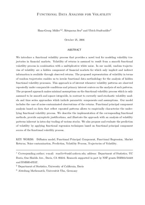 Pdf Functional Data Analysis For Volatility