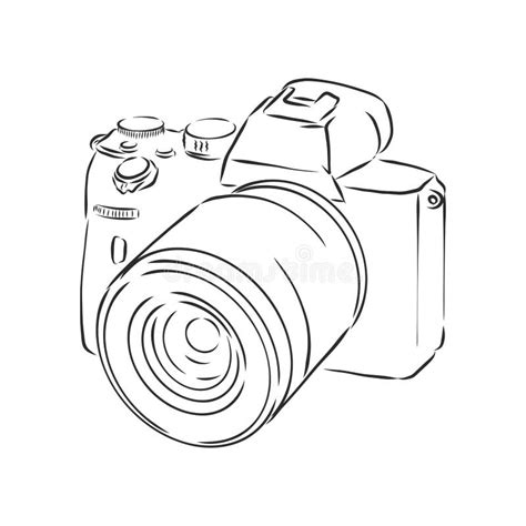 Analog Photo Camera Sketch Drawing Isolated On White Background Camera Vector Sketch