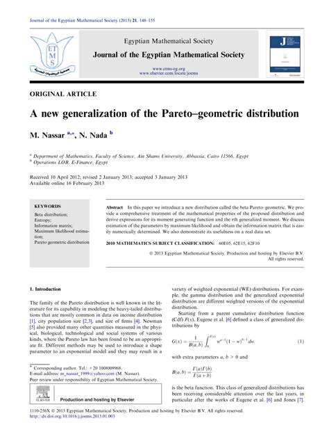 Pdf A New Generalization Of The Paretogeometric Distribution