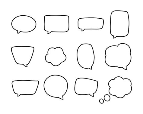 손으로 그려진 연설 거품은 빈 대화 풍선 만화 스타일의 만화 잡지 거품입니다 프리미엄 벡터