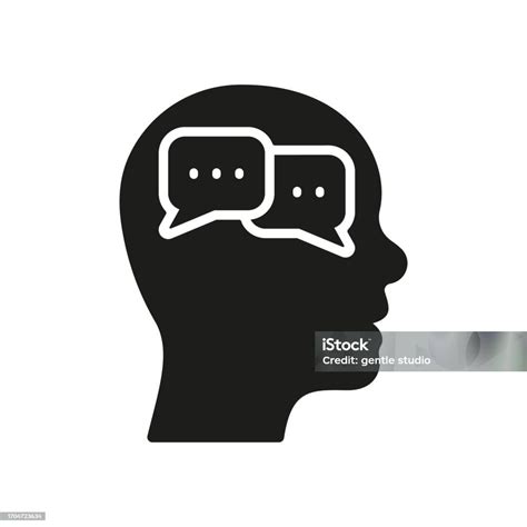 인간의 머리 실루엣 아이콘의 내부 대화 자신과의 대화 성격인지 글리프 픽토그램 내부 대화 확실한 표시 지적 프로세스 기호입니다 고립된 벡터 그림 감각 지각에 대한 스톡 벡터
