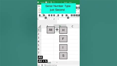 serial number type just second। ms excel youtube