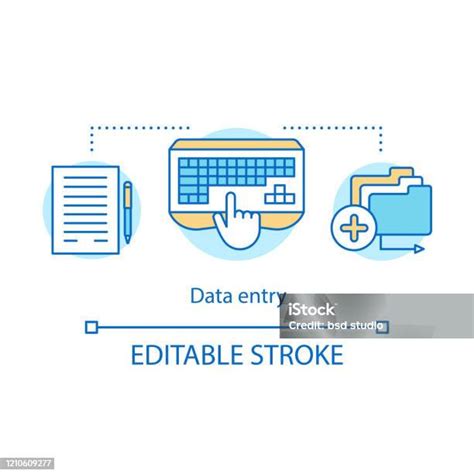 데이터 입력 개념 아이콘입니다 비서 개인 비서 아이디어 얇은 라인 일러스트 타이피스트 전사 서기 파트 타임 고용 프리랜서 벡터 절연 윤곽선 도면 편집 가능한 스트로크