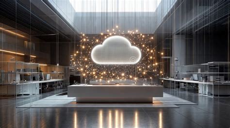 Cloud Computing Network Connecting Office Computers In Modern Workspace